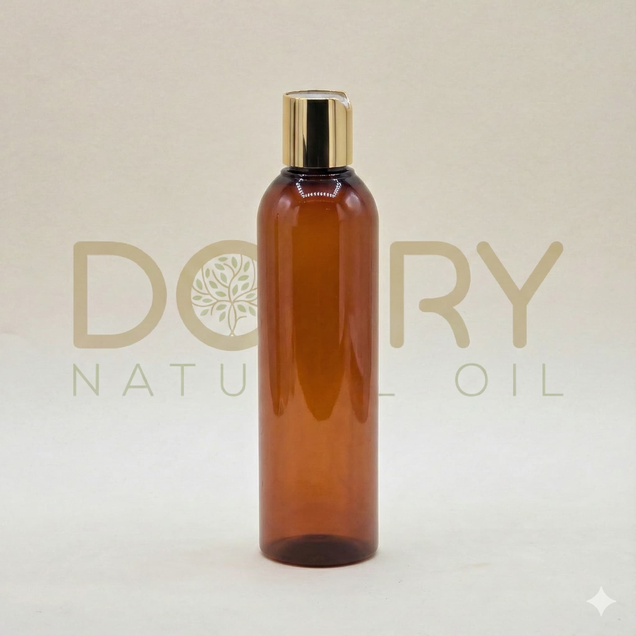 FLACON 250ML PET MARRON ARRONDI AVEC DISC-TOP DORE - DORRY